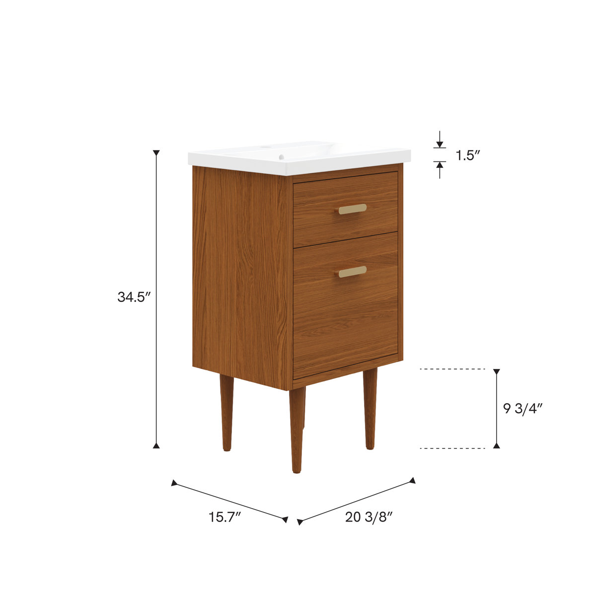 Wade Logan® Brandy 20" Vanity in Honey Walnut with Satin Gold Single Faucet | Wayfair